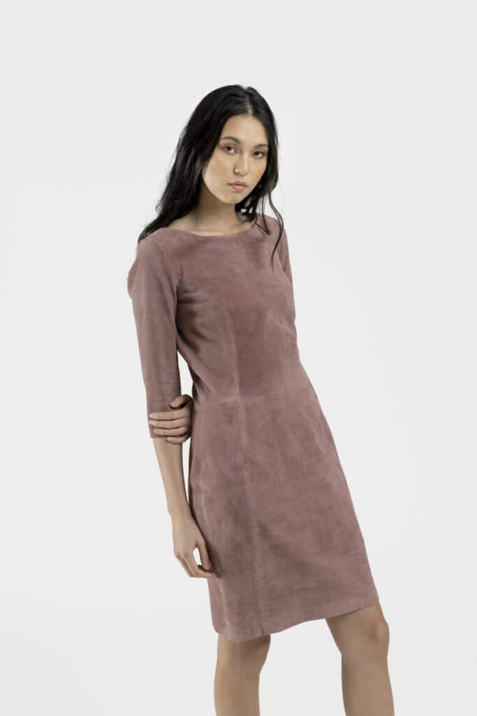 Robe cintrée en daim chèvre velours rose - Porto - 29thOctober