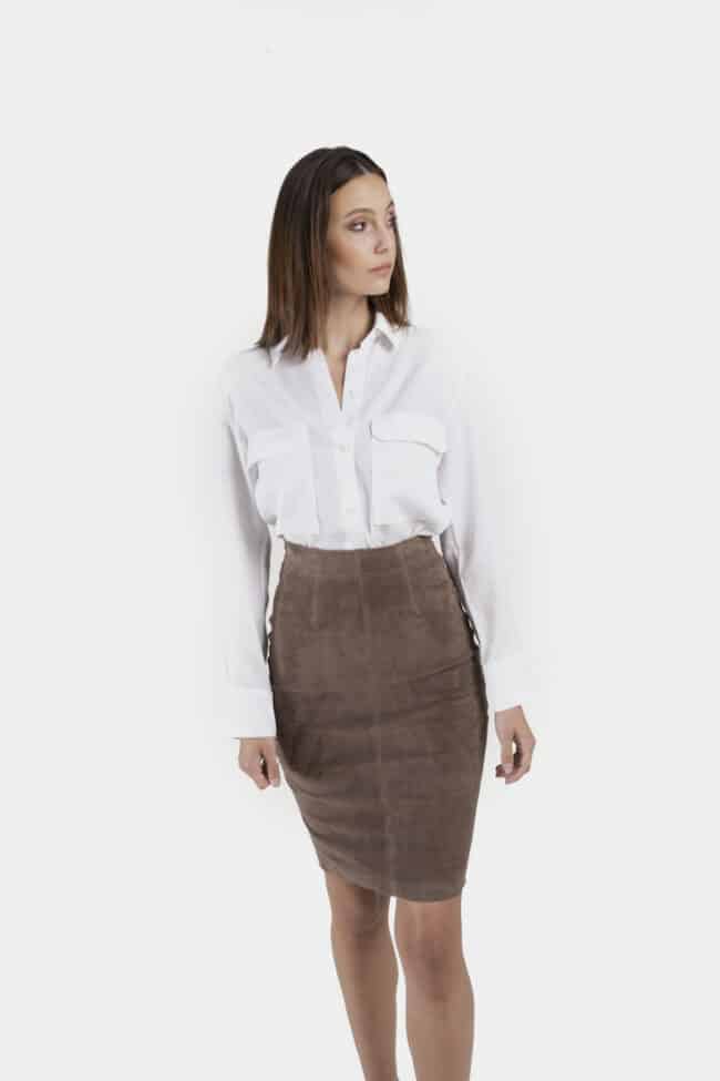 Jupe crayon en daim chèvre velours stretch gris rosé- Paige - 29thOctober